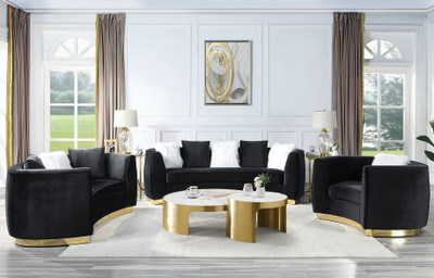 AMBASSADOR Black Velvet Living Room Set - CB Furniture