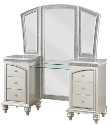 PRECIOUS Platinum 60" Wide Vanity with Rhinestones - CB Furniture