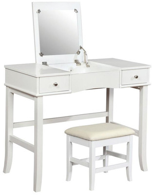 DORA White 36" Wide Lift-Mirror Vanity with Stool - CB Furniture