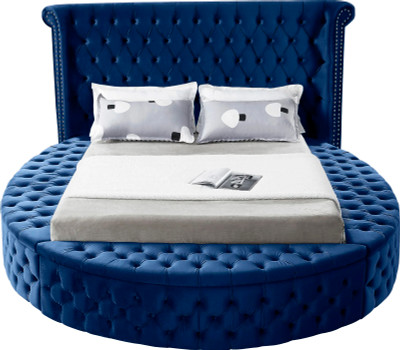 Round tufted bed with storage store