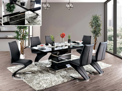 PLEXTON Glossy Black 7 Piece Dining Set - CB Furniture