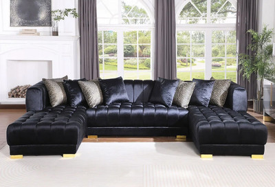 CAPRERA Black Velvet 130" Wide Double Chaise Sectional - CB Furniture