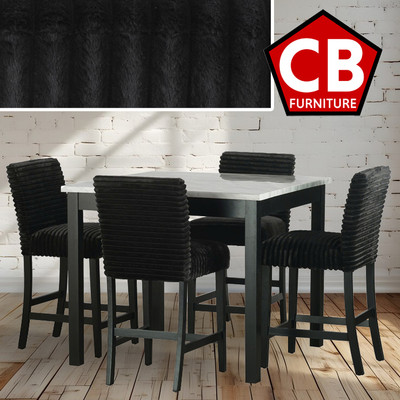 KALIPSO Black Corduroy 5 Piece Counter Height Set - CB Furniture