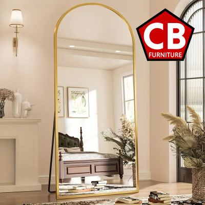 CARLITA Gold 38" Wide x 78" Tall Arched Floor Mirror - CB Furniture