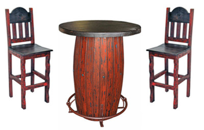 Red Rustic 3-PC Round Bar Table Set - CB Furniture