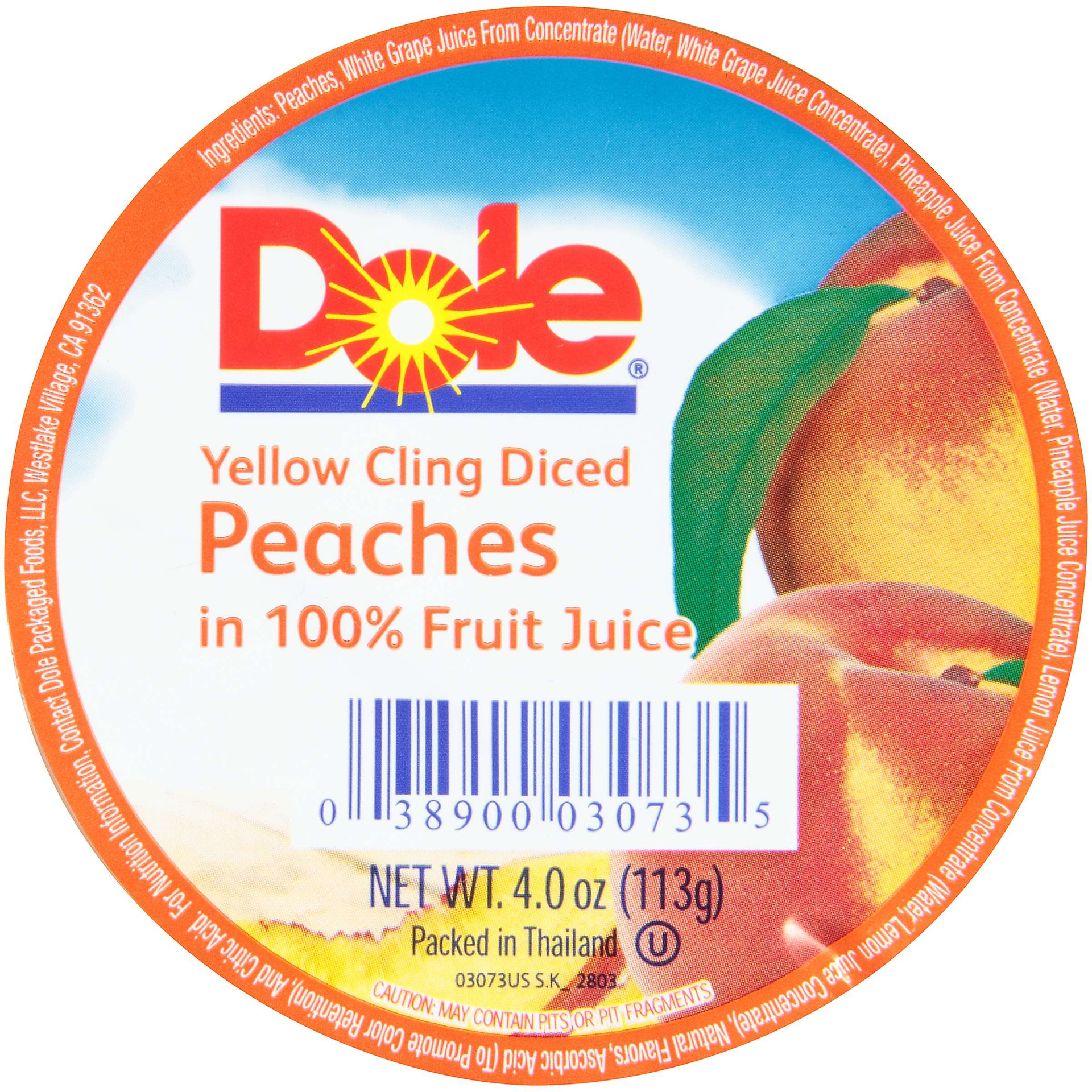 Dole, Diced Peaches in 100% juice, 4 oz. (36 count) - RocketDSD