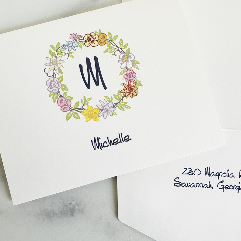 Flower Wreath Fold Notes - Flat Ink Stationery | EGD7013 | StationeryXpress
