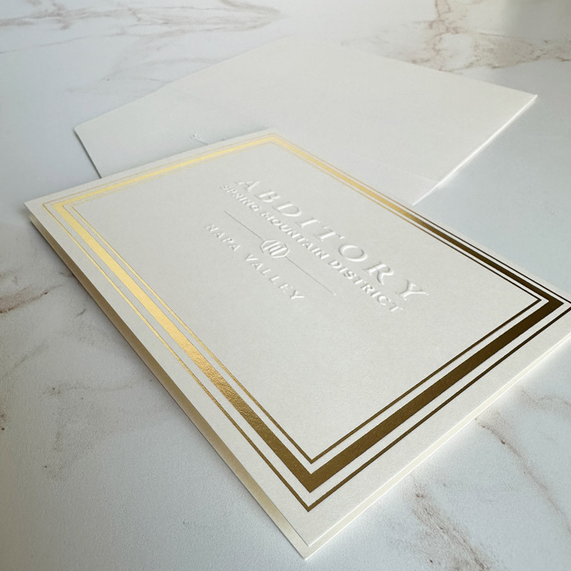 Your Logo Embossed Mulberry Gold Foil Frame on Folded Notes (4"x 5 ...