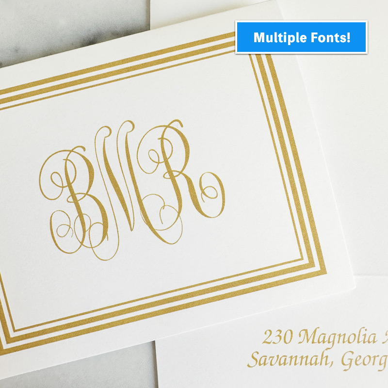 Del Mar Monogrammed Personalized Fold Notes with Border - Flat Ink ...