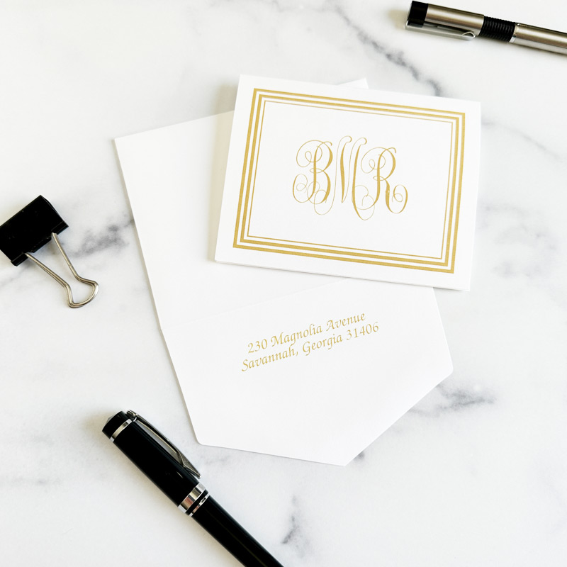 Del Mar Monogrammed Personalized Fold Notes with Border - Flat Ink ...