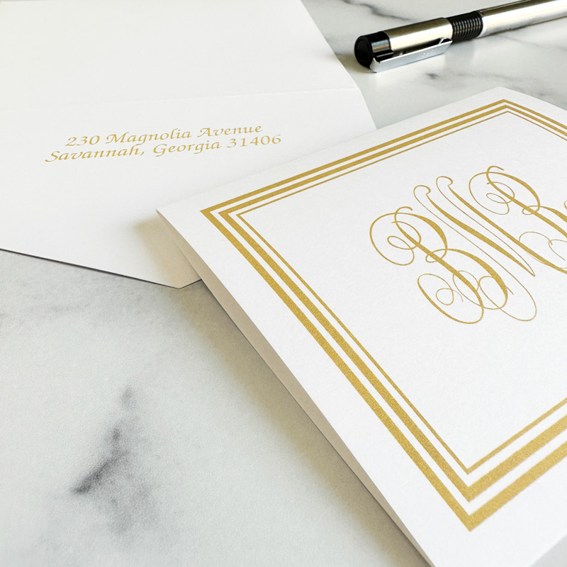 Del Mar Monogrammed Personalized Fold Notes with Border - Flat Ink ...