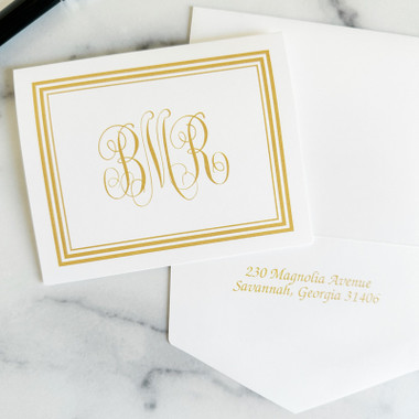 Del Mar Monogrammed Personalized Fold Notes with Border - Flat Ink ...