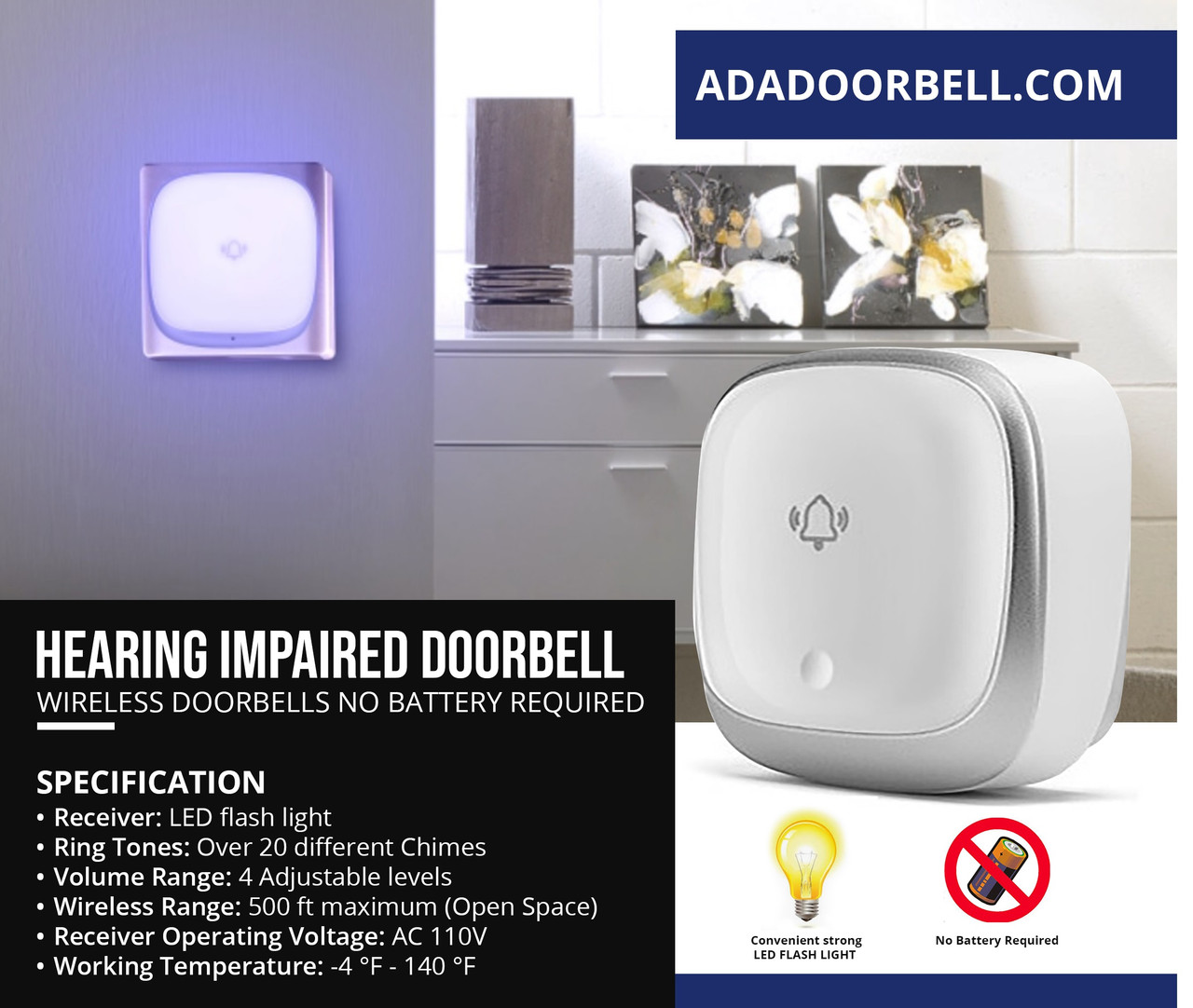 Hearing Impaired DOORBELL-WITH Flashing Light