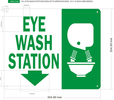 EYE WASH STATION SIGN WITH ARROW DOWN SIGN (10 X 12,White/GREEN ...