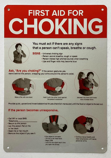 FIRST AID FOR CHOKING SIGN (white, RUST Free Aluminium, 7x10 inch ...