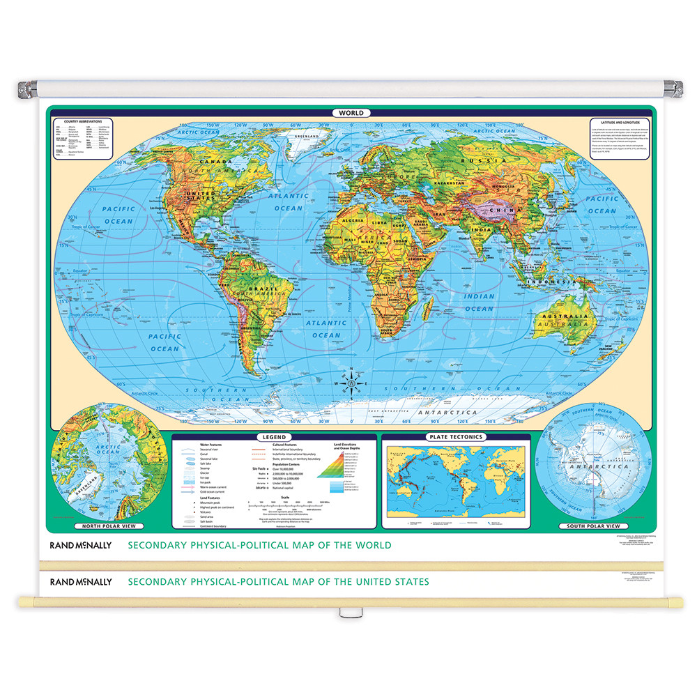 Secondary Physical-Political World & US 2 Map Set