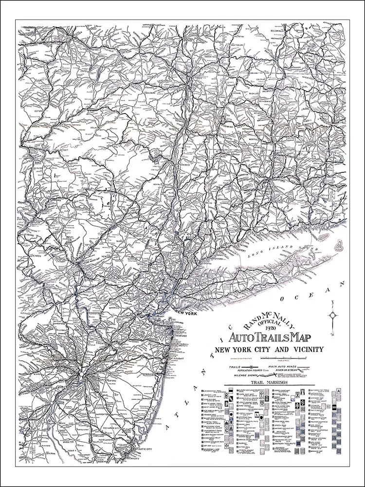Vintage wall map print of the New York City area circa 1920