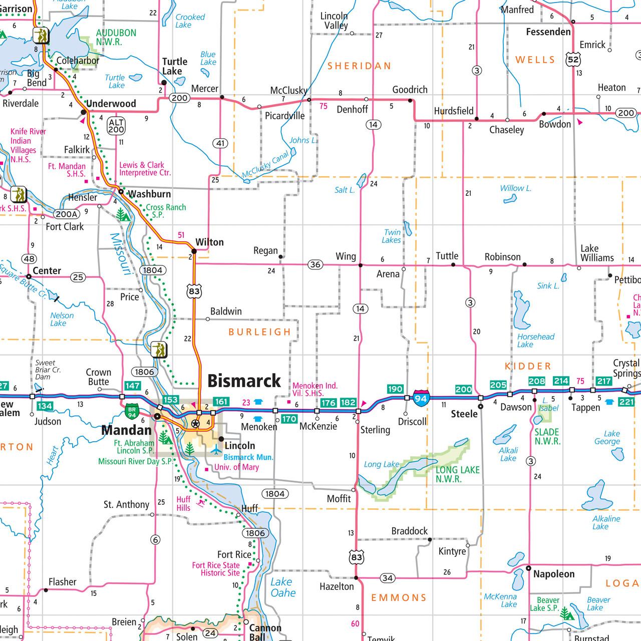 North Dakota Map With Mile Markers