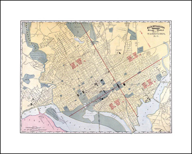 Vintage wall map print of Washington DC circa 1893