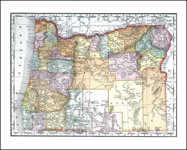 Vintage wall map print of Oregon circa 1895