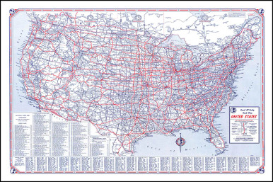 Vintage wall map print of the United States circa 1947