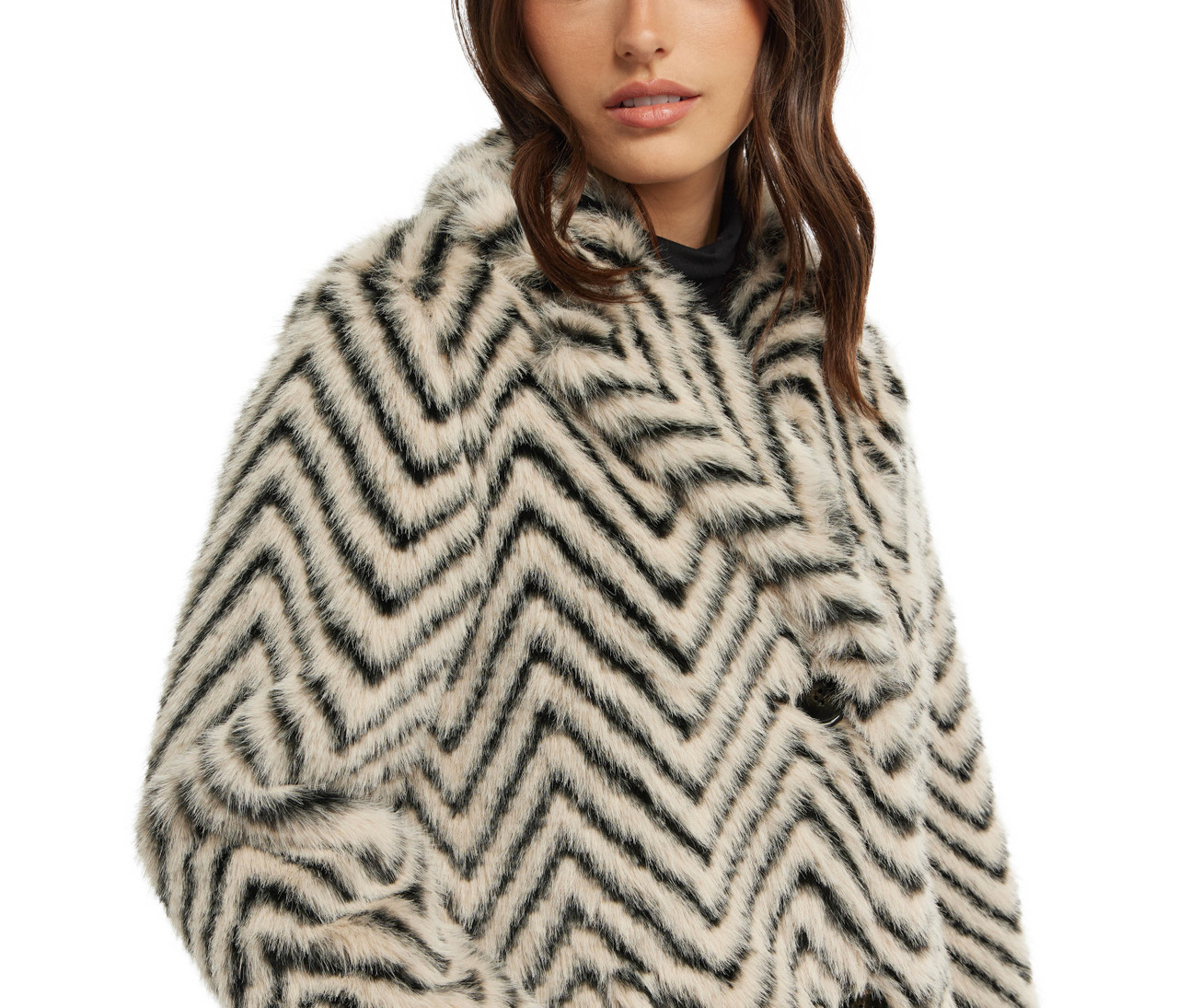Yorn Chevron Lux Faux Fur Coat By Badgley Mischka