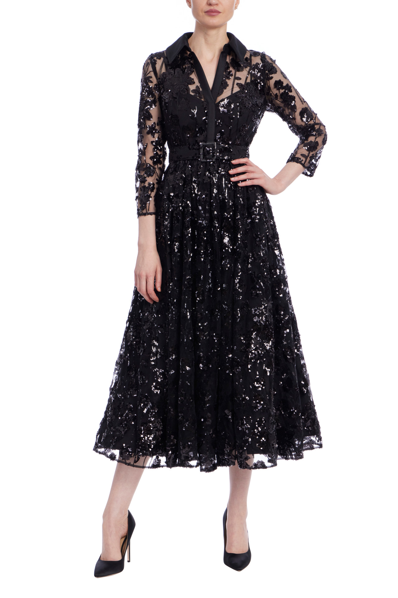 Sequin Lace A-Line Midi Dress by Badgley Mishcka