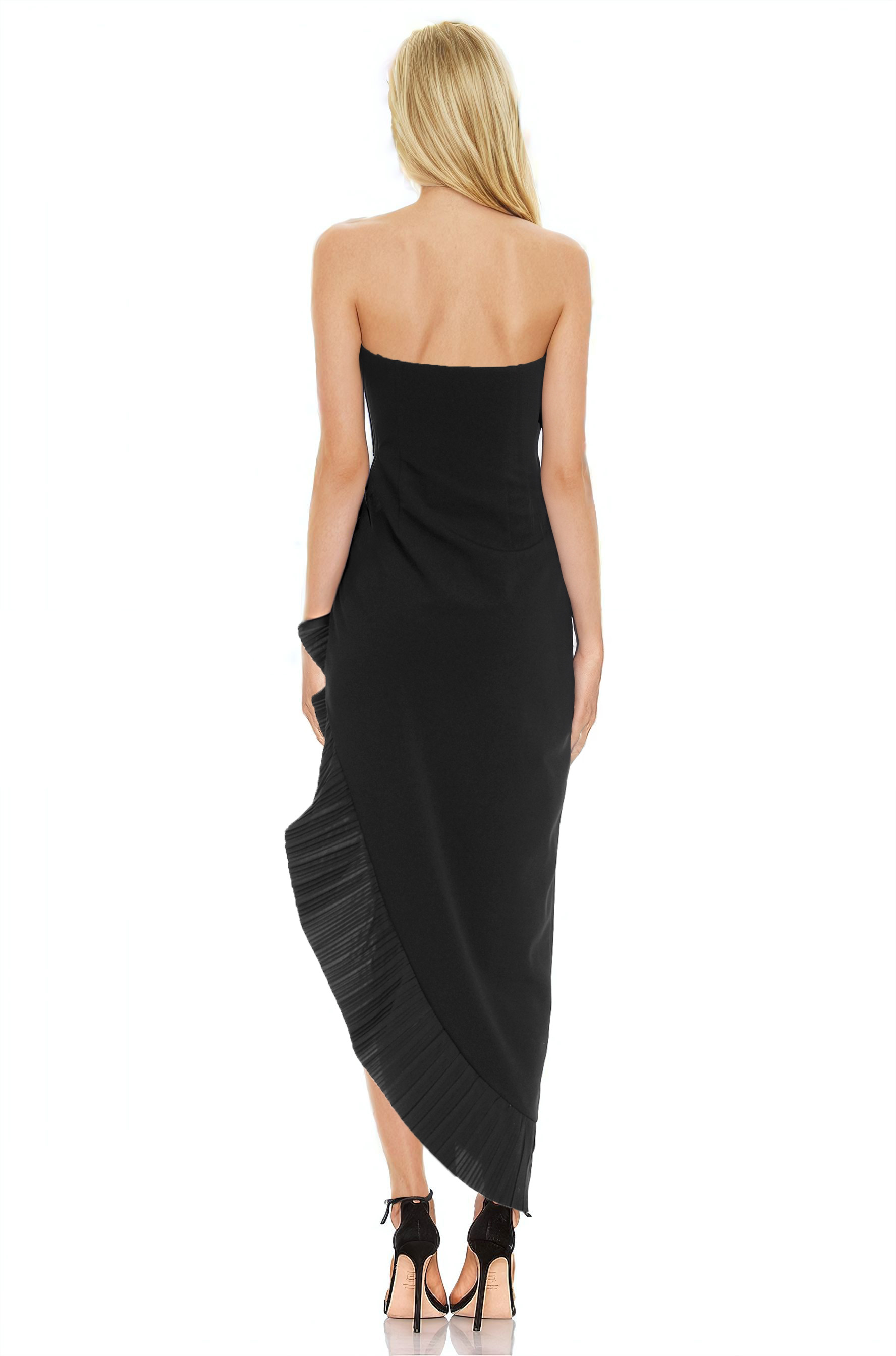 Amelie Strapless Side Ruffle Dress by Badgley Mischka