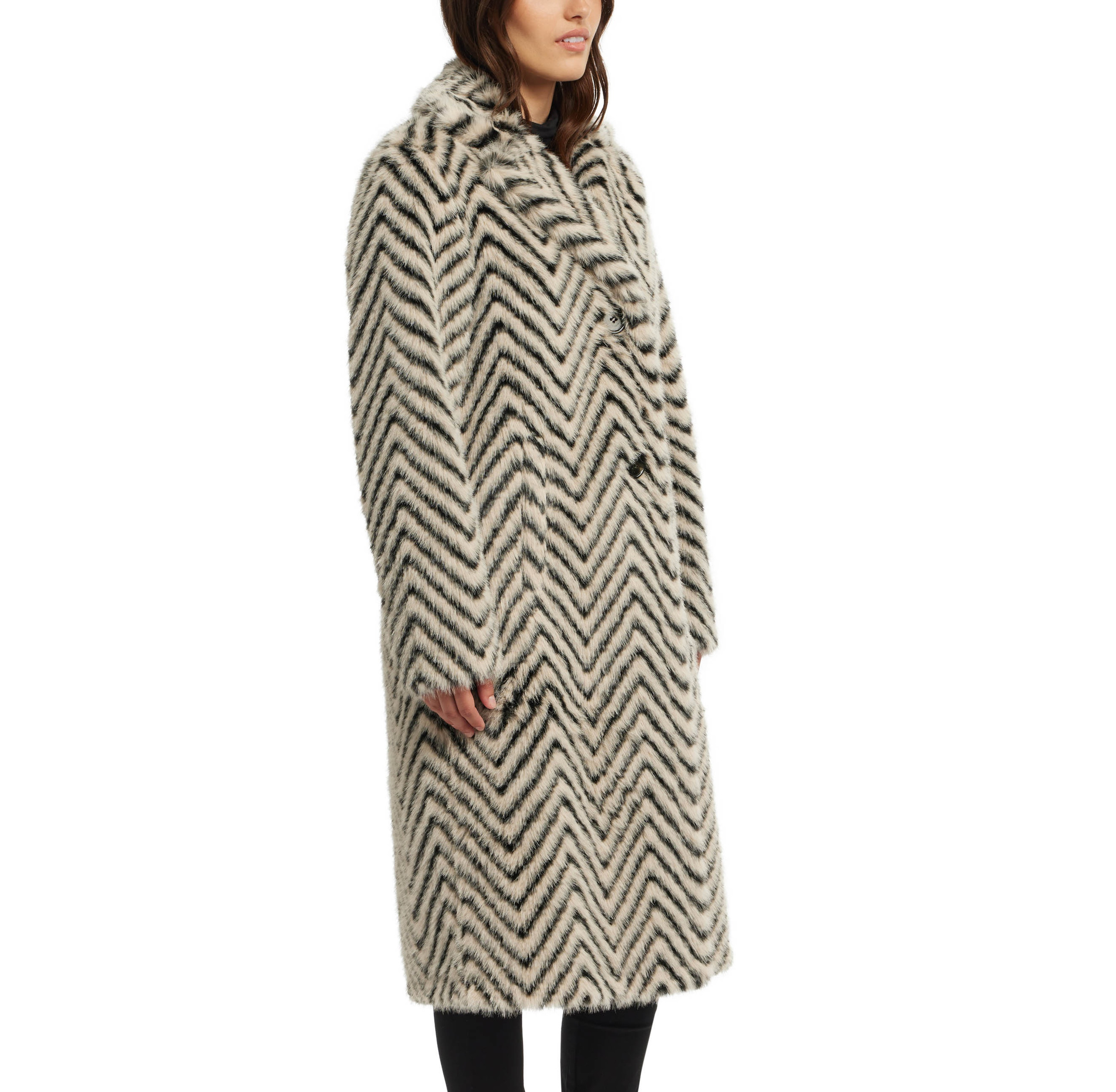 Yorn Chevron Lux Faux Fur Coat By Badgley Mischka
