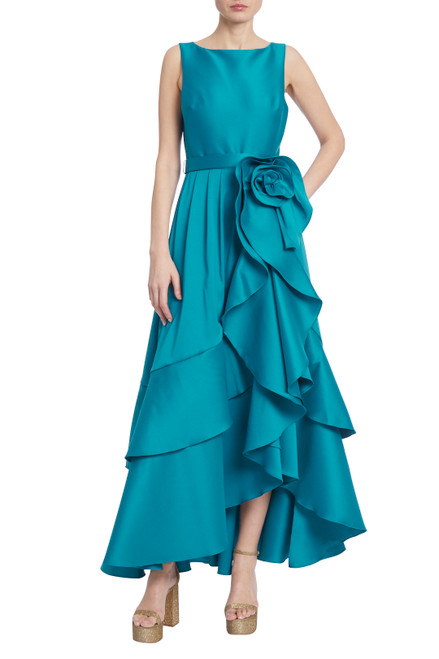Cascading Ruffle Gown with Rosette Detail by Badgley Mischka