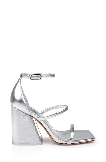 Sly Metallic Block Heel with Ankle Strap by Badgley Mishcka