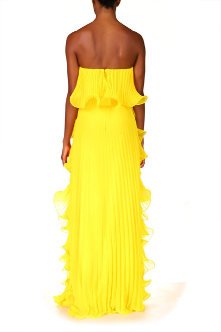 Pleated Strapless Dress with Side Ruffles by Badgley Mischka