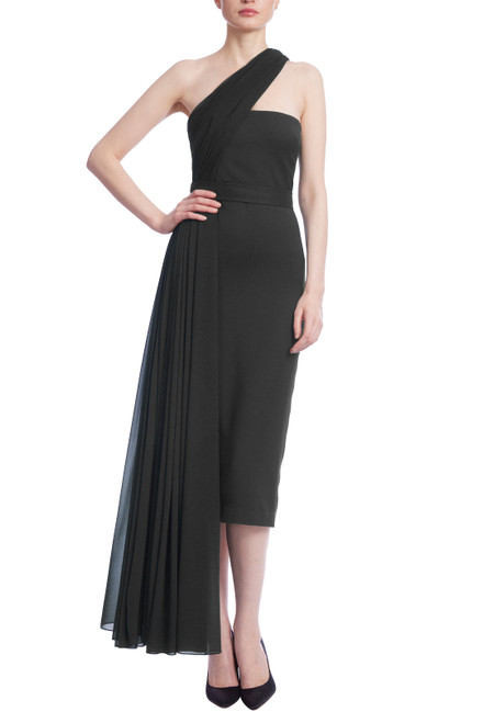 One Shoulder Side Drape Crepe Dress by Badgley Mischka