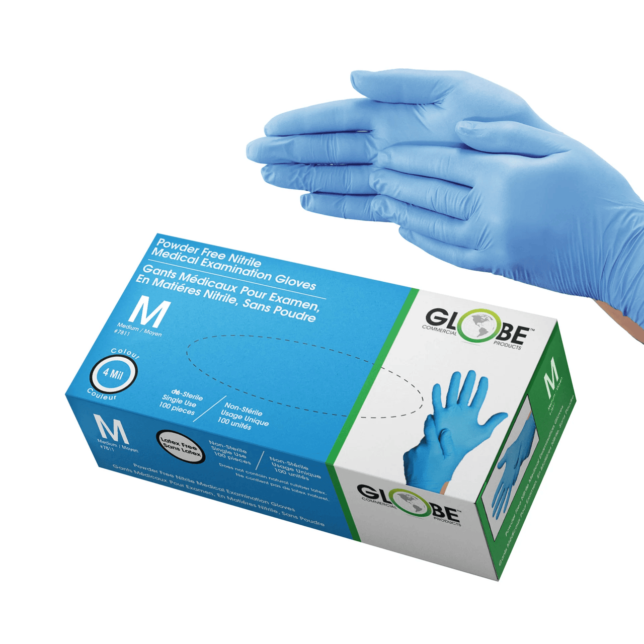 GLOBE MEDIUM BLUE 4 MIL NITRILE GLOVES POWDER-FREE, 100/BX - Safety Express