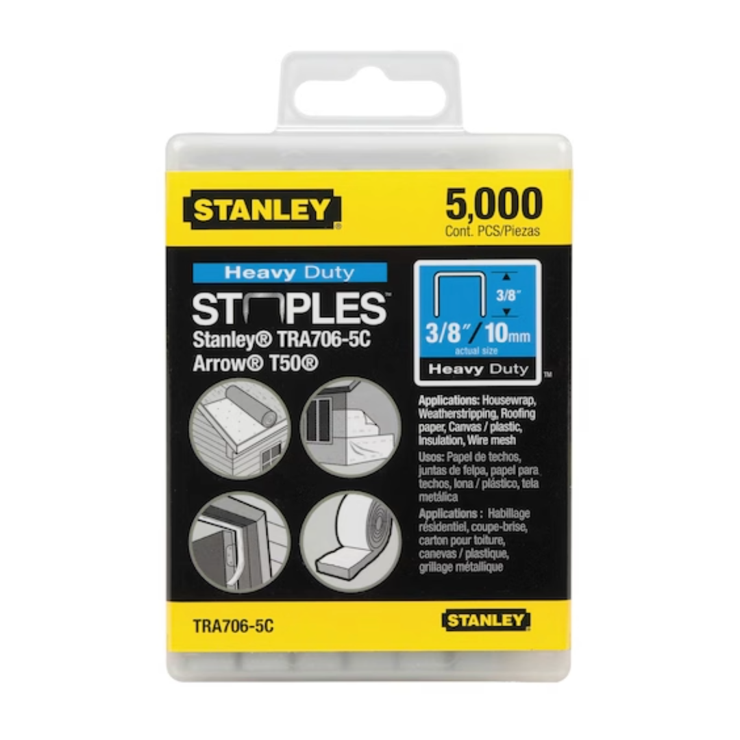STANLEY TRA706-5C HEAVY-DUTY STAPLES 3/8IN, 5000/PK - Safety Express