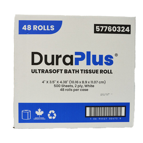 DURAPLUS 2-PLY TOILET TISSUE 4 IN X 500 SHEETS X 48 ROLLS - Safety Express