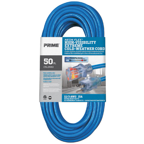 PRIME NEON FLEX 50 FT BLUE EXTENSION CORD 12/3 SJTW - Safety Express