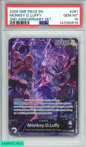 2025 ONE PIECE EN VERSION 2ND ANNIVERSARY SET MONKEY D LUFFY #061 PSA ...