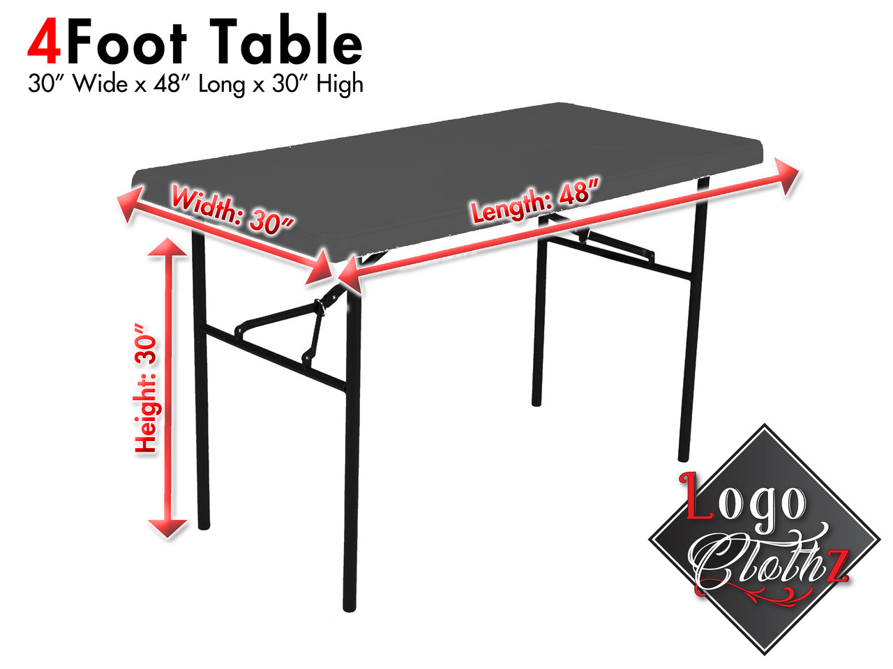 4Ft Custom Tablecloth | Full Color on Front | 30 and 42 Height