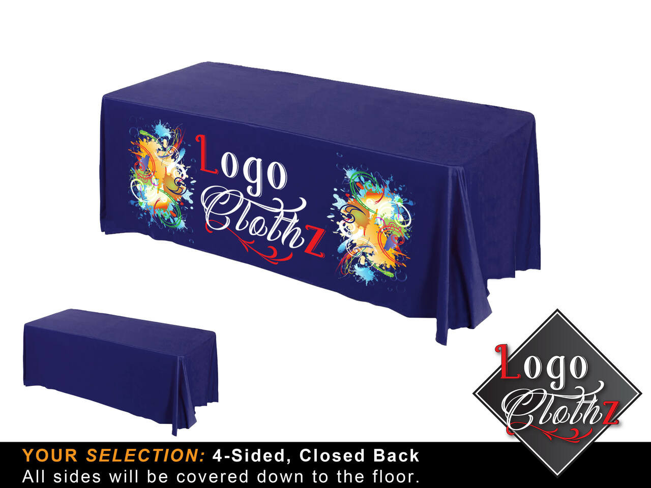 4Ft Custom Tablecloth | Full Color on Front | 30 and 42 Height