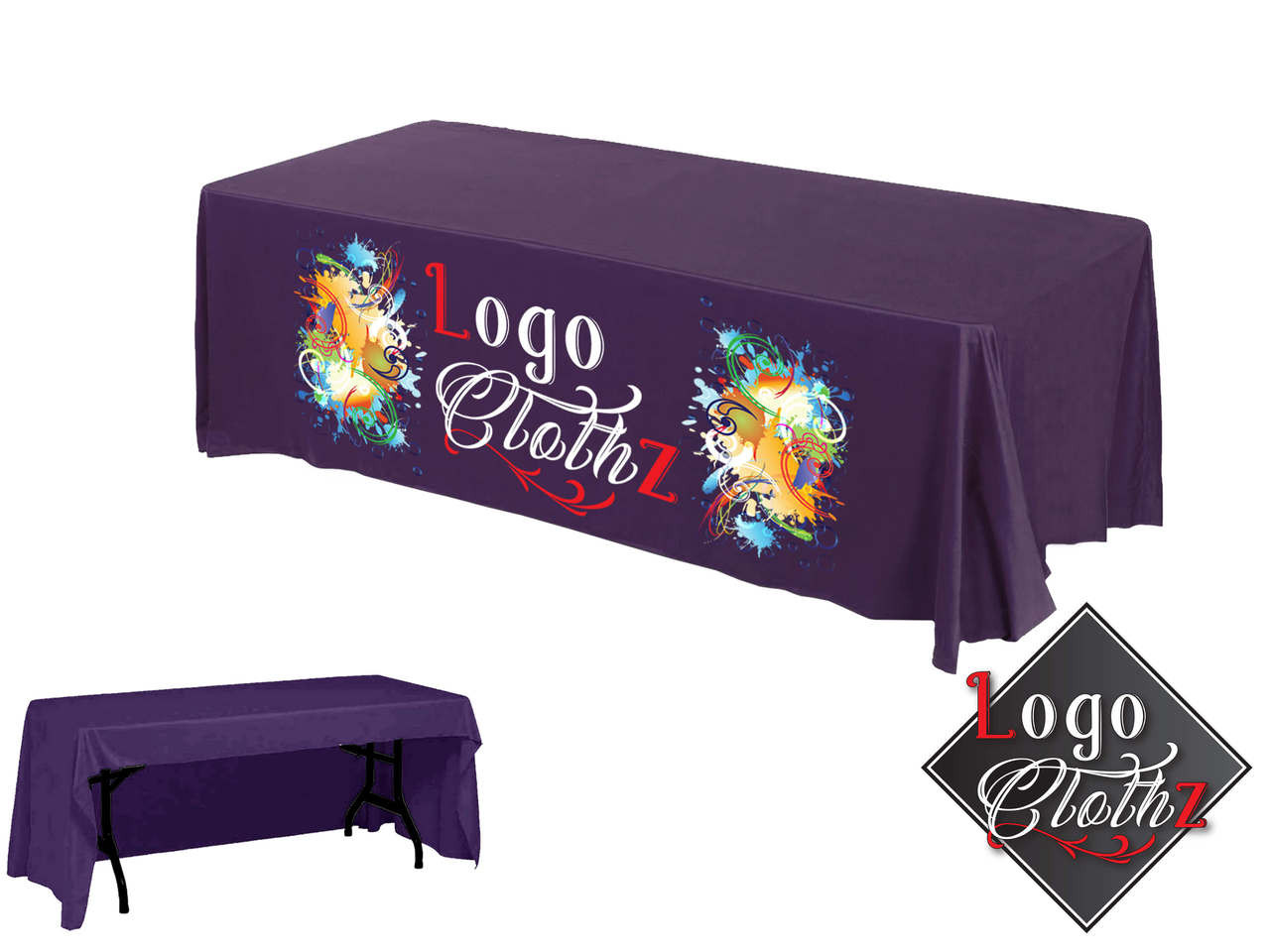 8' Printed Color Table Throw | 60 Fabric Colors | Logoclothz