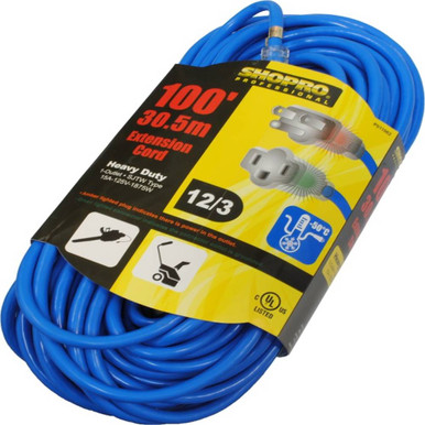 SHOPRO 100' 12/3 GA All-Weather Ext. Cord w/ Power Light | Troxten
