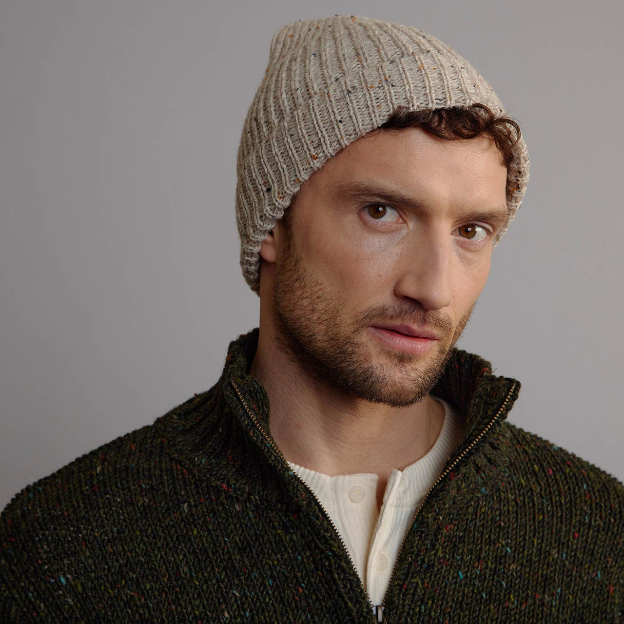 Men's Traditional Donegal Tweed Ribbed Beanie