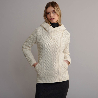 Women's Hooded Full Zip Cardigan - Isles Of Aran