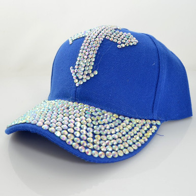 Royal Blue Cap with Rhinestone Cross - Shield of Faith Gifts