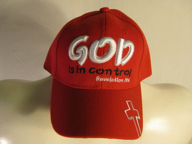 Mens Hat (God is in Control) Red - Shield of Faith Gifts
