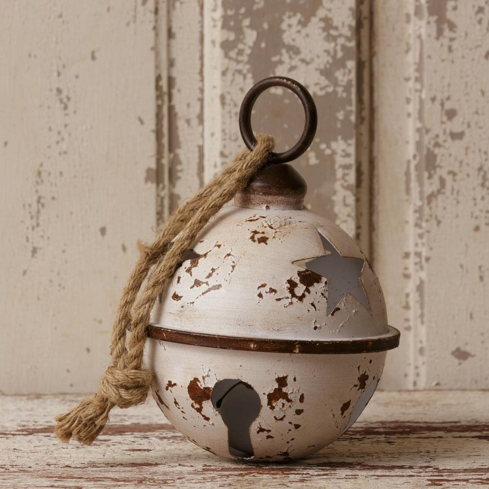 Distressed Round White Metal Bell