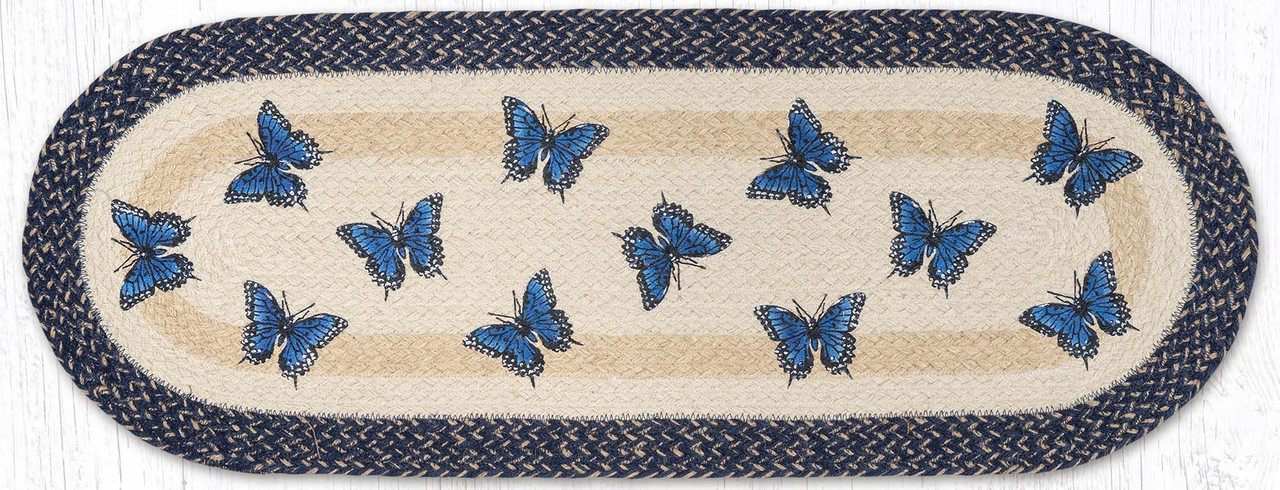 Braided Table Runners - Blue Swallowtail Oval Jute Table Runner - Earth ...