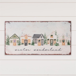 Cozy Winter Cottages Metal Sign