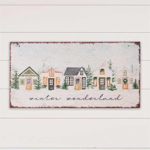 Cozy Winter Cottages Metal Sign